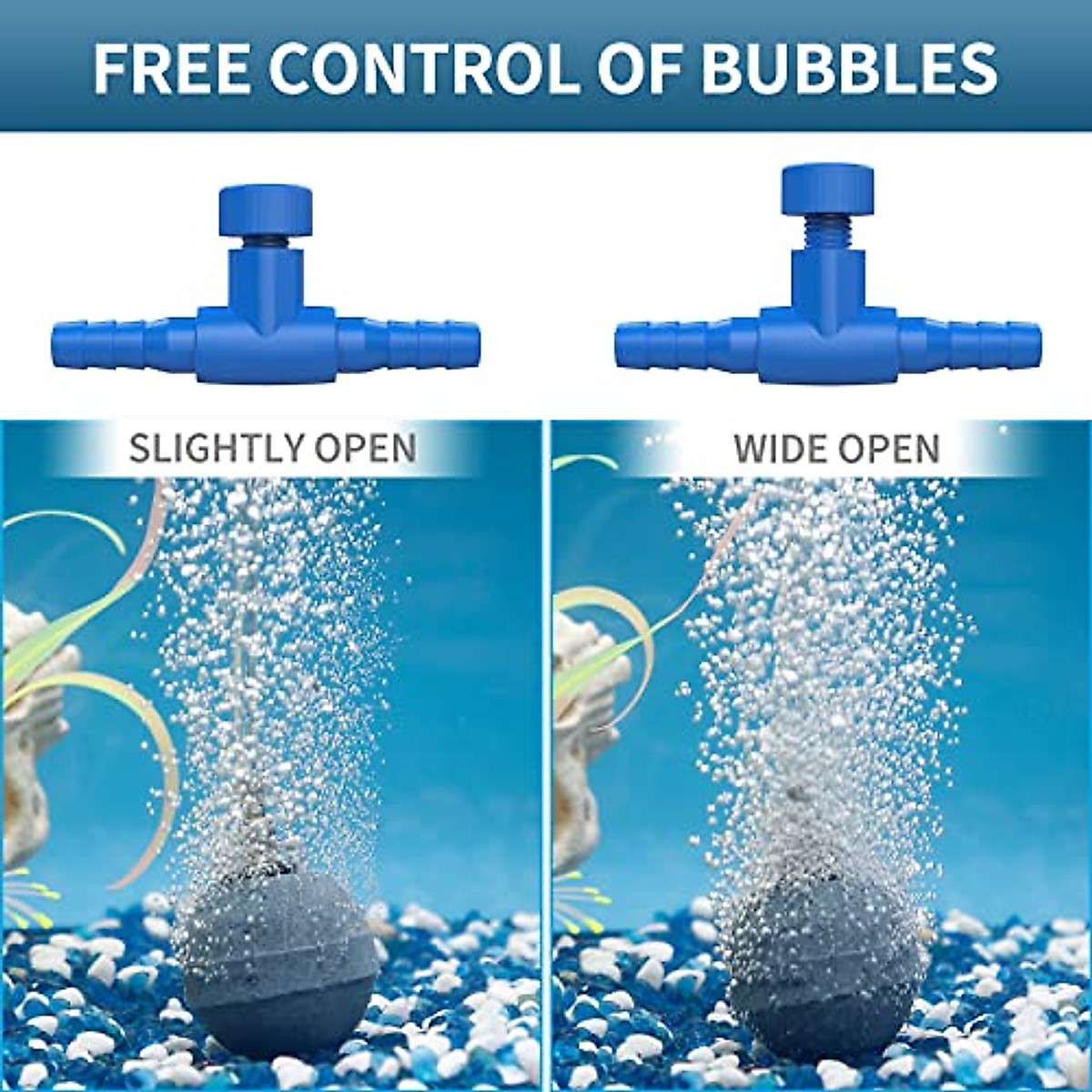 Pawfly Aquarium Air Control Valves for 3/16" ID Airline Tubing Single Way Plastic Air Flow Controllers Regulators Adjustable Blue Hose Connectors Air Pump Accessories for Fish Tanks, 10 Pack