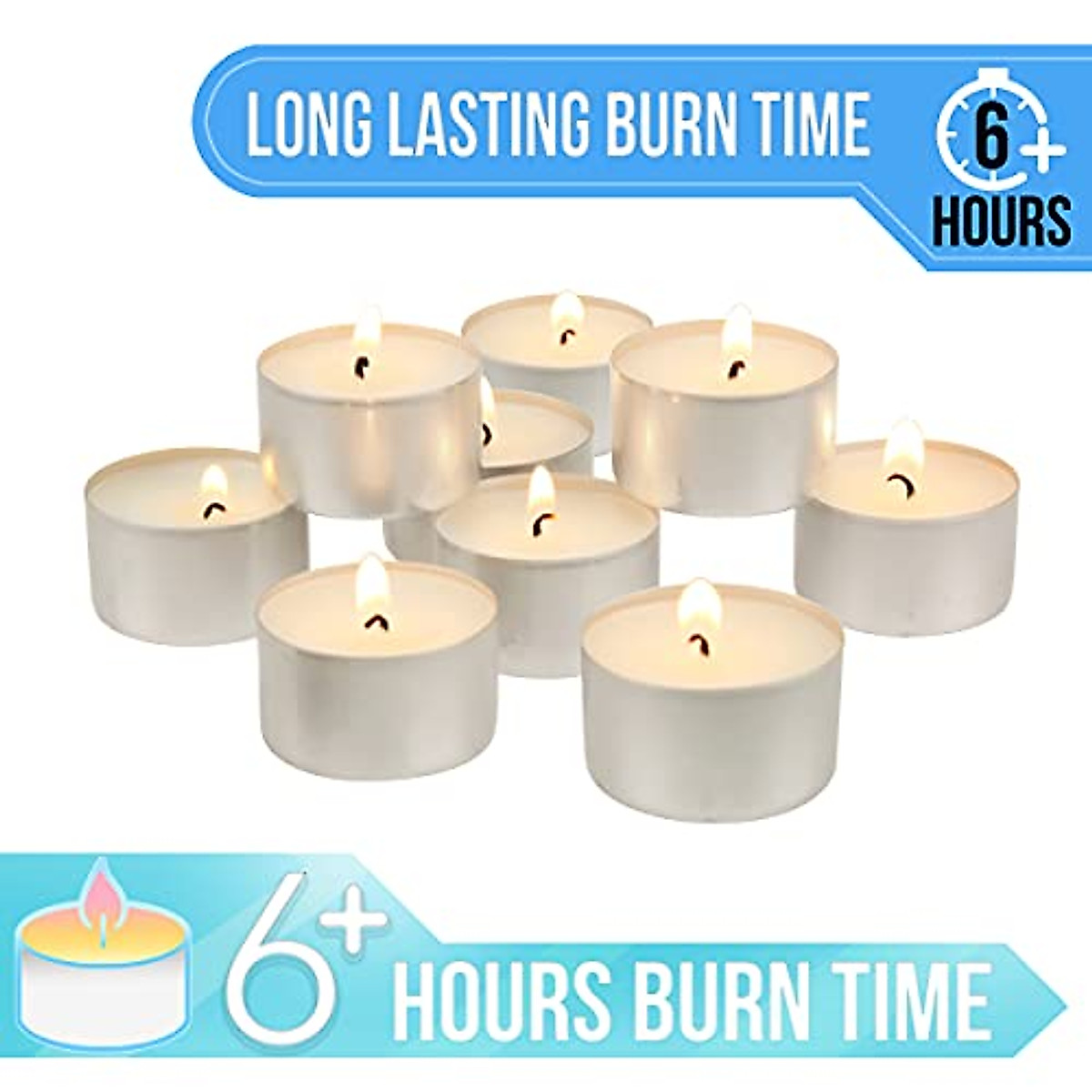 Stonebriar Long Burning Tea Light Candles, 6 to 7 Hour Extended Burn Time, White, Unscented, Bulk 200-Pack (SM-TL200)