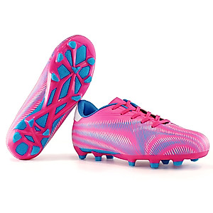 Hawkwell Boys Girls Athletic Outdoor Soccer Cleats Soccer Shoes(Toddler/Little Kid/Big Kid),Pink PU,13 M US