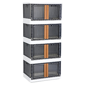 HAIXIN Plastic Storage Containers, Stackable Closet Organizers and Storage, Folding Bookshelf for Bedroom, 8.4 Gal Collapsible Laundry Organizer, 4 Pack