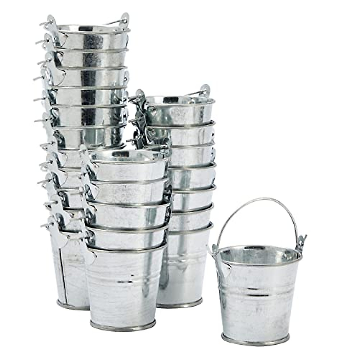 24 Pack Mini Metal Buckets with Handles for Party Favors, Small Galvanized Tin Pails (2 x 2 in)