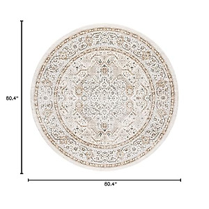 SAFAVIEH Isabella Collection Area Rug - 6'7" Round, Cream & Beige, Oriental Design, Non-Shedding & Easy Care, Ideal for High Traffic Areas in Living Room, Bedroom (ISA916B)