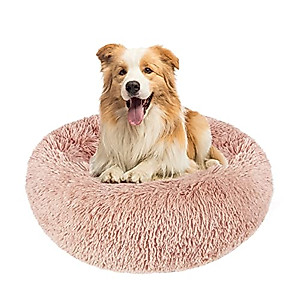 CAPSCEOLL Warm and Calming Dog Bed Washable Dog Bed Round Donut Dog Bed Soft Fluffy 23 Inches Anti-Anxiety Bed for Small Medium Dogs and Cats,Skin Pink