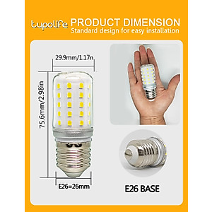 Tupolife E26 Refrigerator Light Bulb AC100-265v 3.5w Replacement Compatible with Frigidaire Appliance Fridge LED Lamp, 4W 40W Equivalent Cool White 6000K, 2 Pack