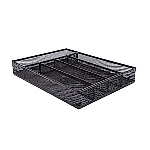 titivate Kitchen Cutlery Tray, Silverware Tray for Drawer with 5 Compartments Storage, Utensil Drawer Organizer Mesh Flatware Silverware Holder for Forks/Knives/Spoons (Silver)