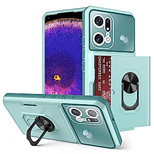 Asuwish Phone Case for Oppo Find X5 Pro 5G Cover Credit Slim Ring Card Holder Stand Cell Accessories FindX5Pro 5X Pro 5XPro X5Pro PFEM10 CPH2305 PFFM20 Women Men Green