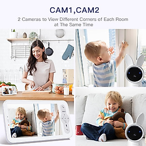ARENTI Split-Screen Video Baby Monitor, Audio Monitor with Two 2K UHD WiFi Cameras,5" Color 720P Display,Night Vision,Cry Detection,Motion Detection,Temp&Humidity Sensor,Two Way Talk,App Control
