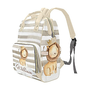 Personalized Lion Diaper Bag Backpack with Name Custom Mommy Nursing Baby Bags Nappy Bag Travel Daypack for Mom Gifts