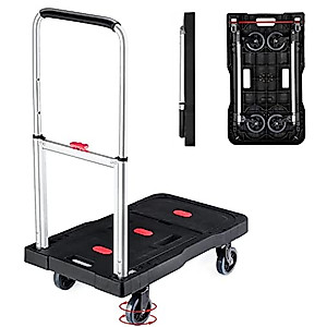 Double Rhombus Folding Hand Truck Platform Truck 330 Lbs Heavy Duty Dolly Cart with Wheels, Fully Folded Push Cart, Portable Trolley Utility Cart for Easy Storage, Garage Moving Shopping Home Office