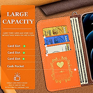 Funermei for iPhone 13 Pro Max Case Wallet for Women Leather Folio Designer Luxury Phone Cases with Credit Card Holder Stand Flip Cute Orange Cover Elegant Pretty with Tassel for Apple 13 Promax 6.7"