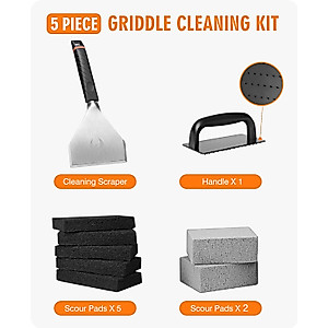 HOMENOTE Griddle Cleaning Kit for Blackstone, Professional Griddle Scraper Kit with Reinforced Heavy Duty Griddle Scraper, Grill Bricks, Scouring Pads with Handle 9pcs