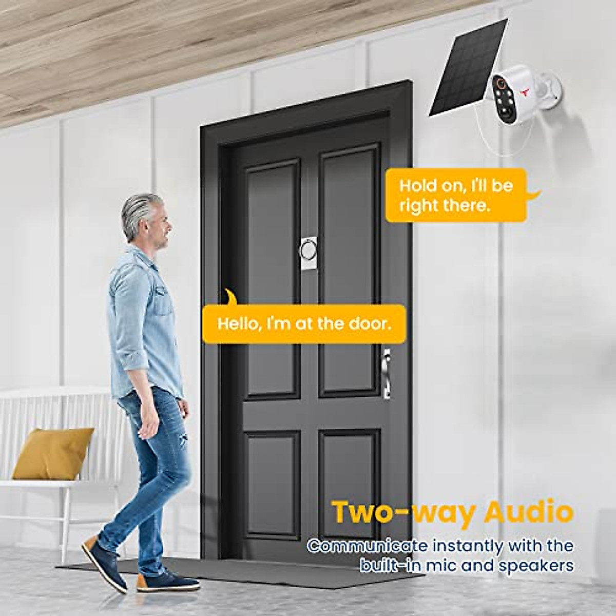 EKEN Solar Security Camera Wireless 1080P Surveillance Outdoor WiFi Bullet cam with 4 Spotlights, Color Night Vision, 2-Way Audio, PIR Motion Detection, Cloud Storage, Smart AI Human Detection