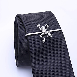 Silver 2 inch frog Tie Bar Clip for Men Animal Skinny Tie Clips for Necktie Daily Life with Gift Box