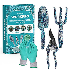 WORKPRO Garden Tool Set, 5 Pieces Gardening Work Gifts, Cast Aluminum Outdoor Hand Tools Kit for Men and Women, Including Trowel Transplanter Weeder Hand Fork Cultivator