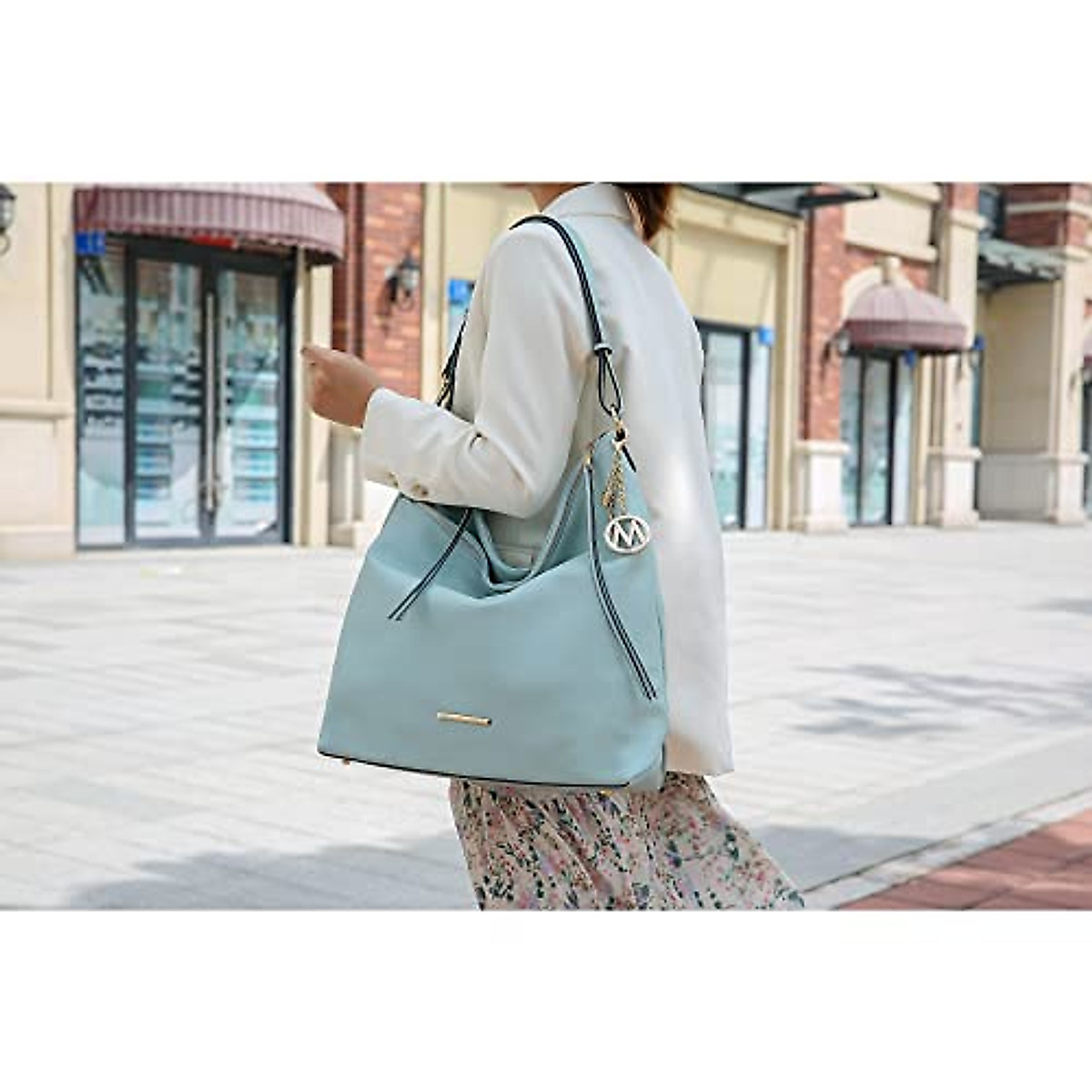 MKF Hobo Bag for Women – PU Leather Shoulder Purse Pocketbook Fashion – Top Handle Multi Pocket Handbag Elise Navy Blue