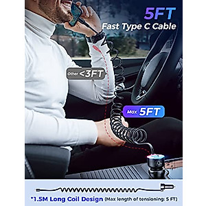 USB C Car Charger, 60W Super Fast Car Charger Dual PD 30W& QC3.0 Car Charger Adapter with 5ft Super Fast Type C Cable for Samsung Galaxy S22/21/Google Pixel/Moto/LG/Android, iPad Pro