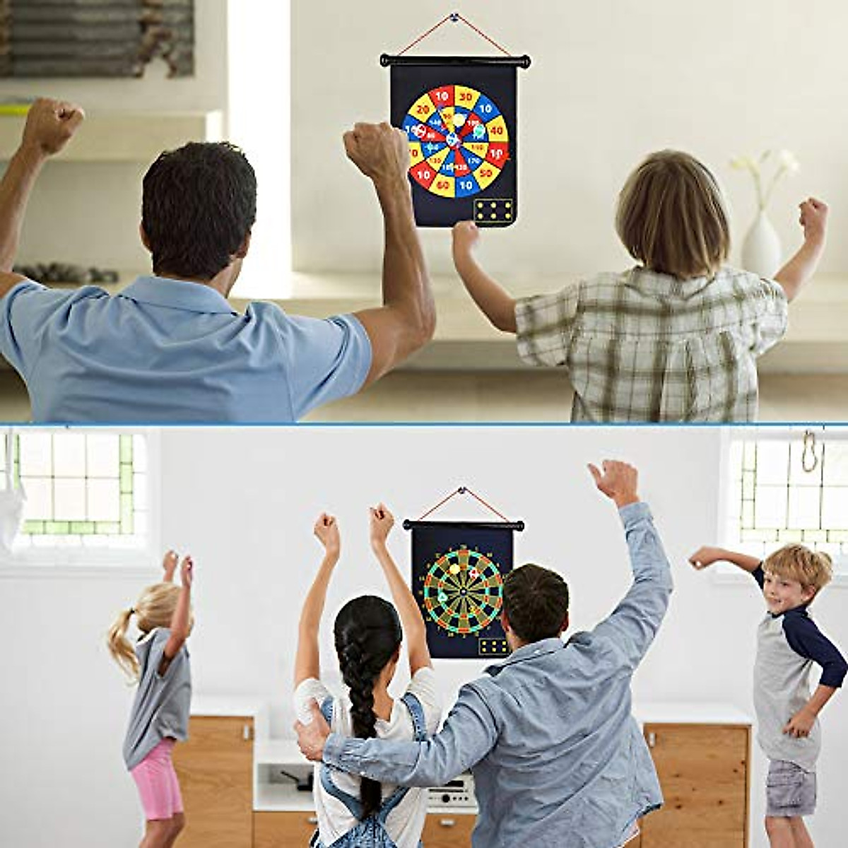 Magnetic Dart Board for Kids Adults with 12 Magnetic Darts and 8 Sticky Balls Reversible Rollup Kids Safe Dart Board Set for Boys Girls Easy Hanging Classic Dart Board Toys Indoor Outdoors Party Games