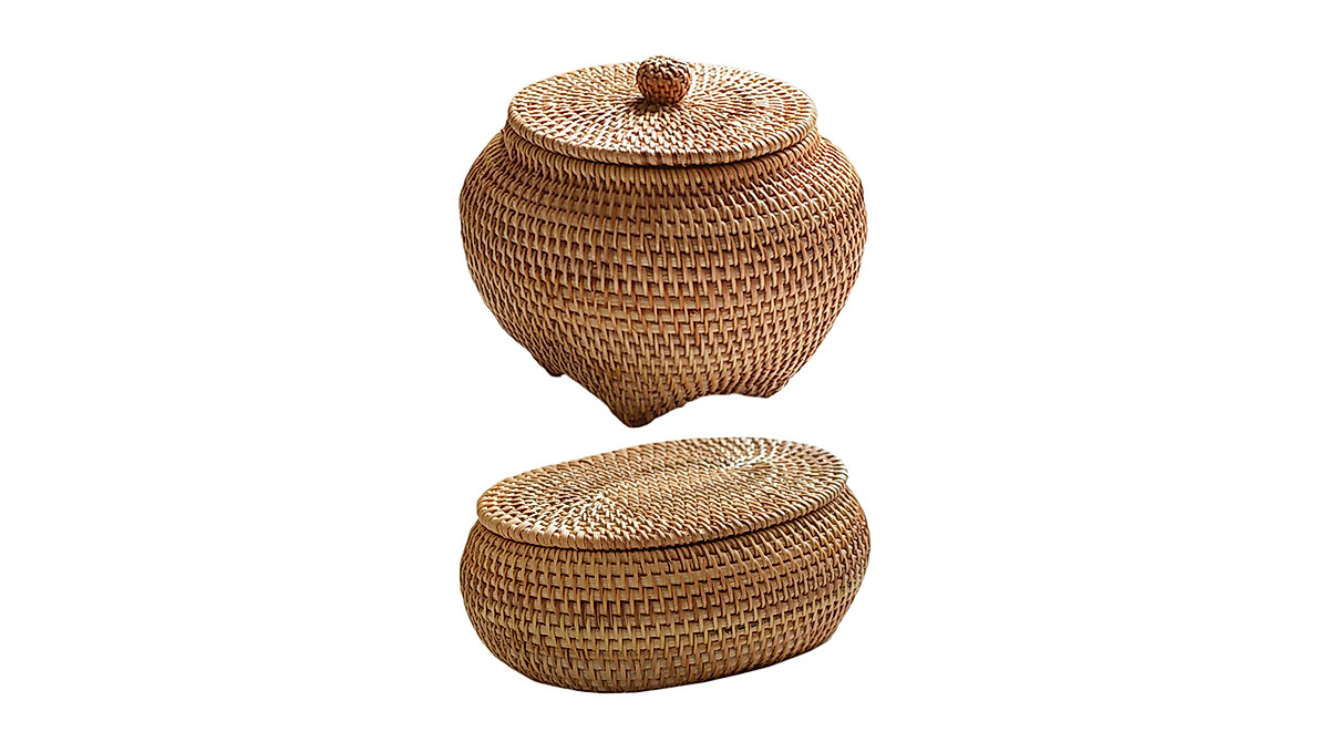 Rattan Box with Lid - Hand-Woven Decorative Storage Basket