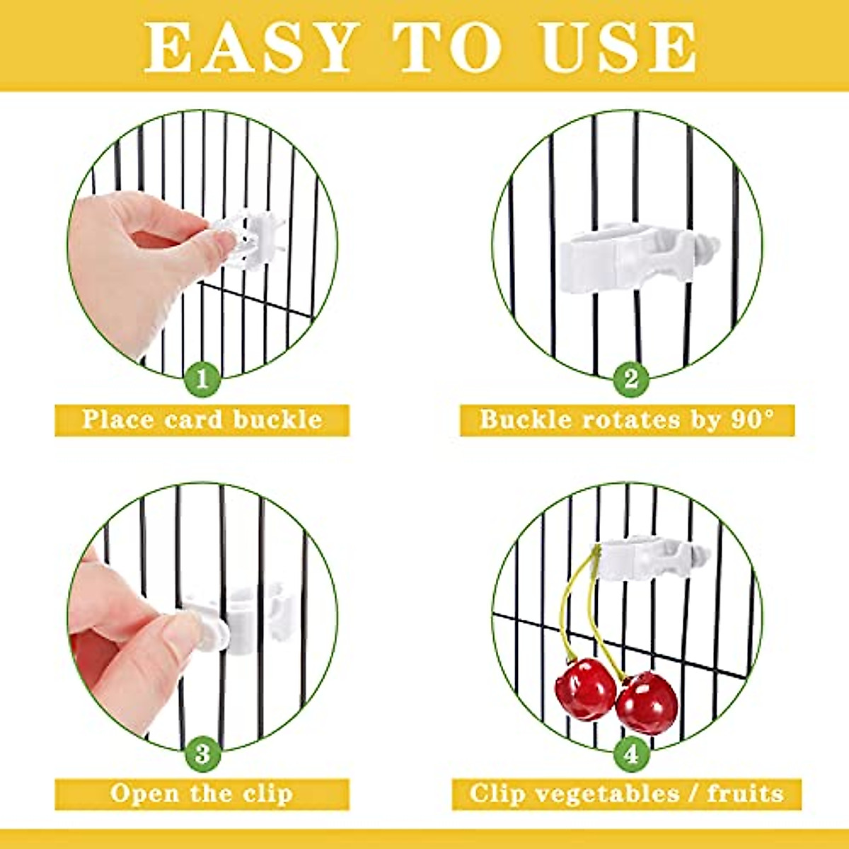 6 Pieces Bird Cage Food Holder Parrot Fruit Vegetable Clips Bird Cage Feeder Clip for Budgie Parakeet Cockatoo Macaw Cockatiel Conure
