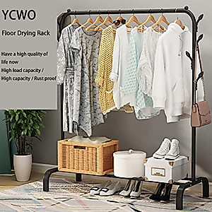YCWO Metal Clothes Floor Industrial Pipe Storage Retail Display Heavy-Duty Clothing freestanding Storage Clothing Bedroom Multifunctional Closet Coat Hooks Shelves Shoe,White,150x40x150cm