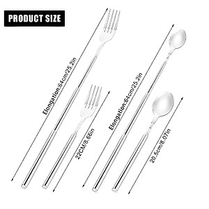 Extendable fork Spoon, Telescopic Fork and Spoon Set Stainless Steel Long Fork Extender Dinner Retractable Spoons Expandable Extension Fork Spoon Extends to 25.2" Tableware for BBQ Fruit