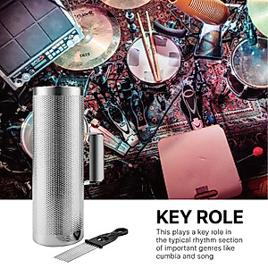 Flexzion Metal Guiro with Scraper Shack 5" x 12" - Merengue Guira Dominicana - Round Cylinder Stainless Steel Hand Musical Instrument Percussion for Jazz Bands, Concerts, and Live Performances