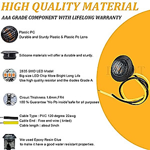 PSEQT 3/4" Round LED Side Marker Lights Clearance Turn Signal Indicators Bullet Grommet Light Waterproof for Trailer Truck Car Bus Van Pickup RV Wrangler ATV UTV (10pcs, Smoked Lens & Amber LED)