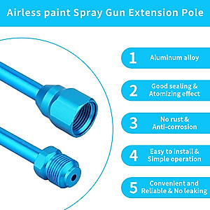 Spray freely 5PCS Airless Sprayer Gun Spray Painting Wand,Airless Spray Gun Tip Extensions,Airless Paint Sprayer Gun Tip Extension Pole,for Airless Paint Gun Wand (blue/8in 12in 20in 30in 40in)