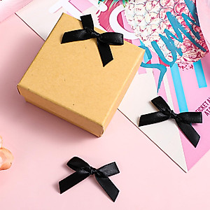 AOZUO 100 Pieces Tiny Bows, Mini Black Bows DIY Satin Fabric Bow Gift Wrapping Small Ribbon Bow Premade Bow for Treat Bags Cake Pops Candy Wedding Favors Bridal Shower Christmas Decor(Black)