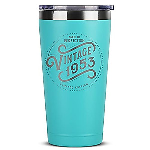 70th Birthday Gifts for Women - 1953 Vintage 16 oz Mint Coffee Tumbler - 70th Birthday Decorations for Women - Birthday Gifts for 70 Year Old Women Mom - Funny 70th Birthday Idea Presents for Women