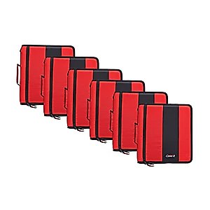 Case-It The Classic Zipper Binder - 2 Inch O-Rings - Multiple Pockets - 350 Sheet Capacity - Comes with Shoulder Strap - Fire Engine Red D-251 (6 Pack)