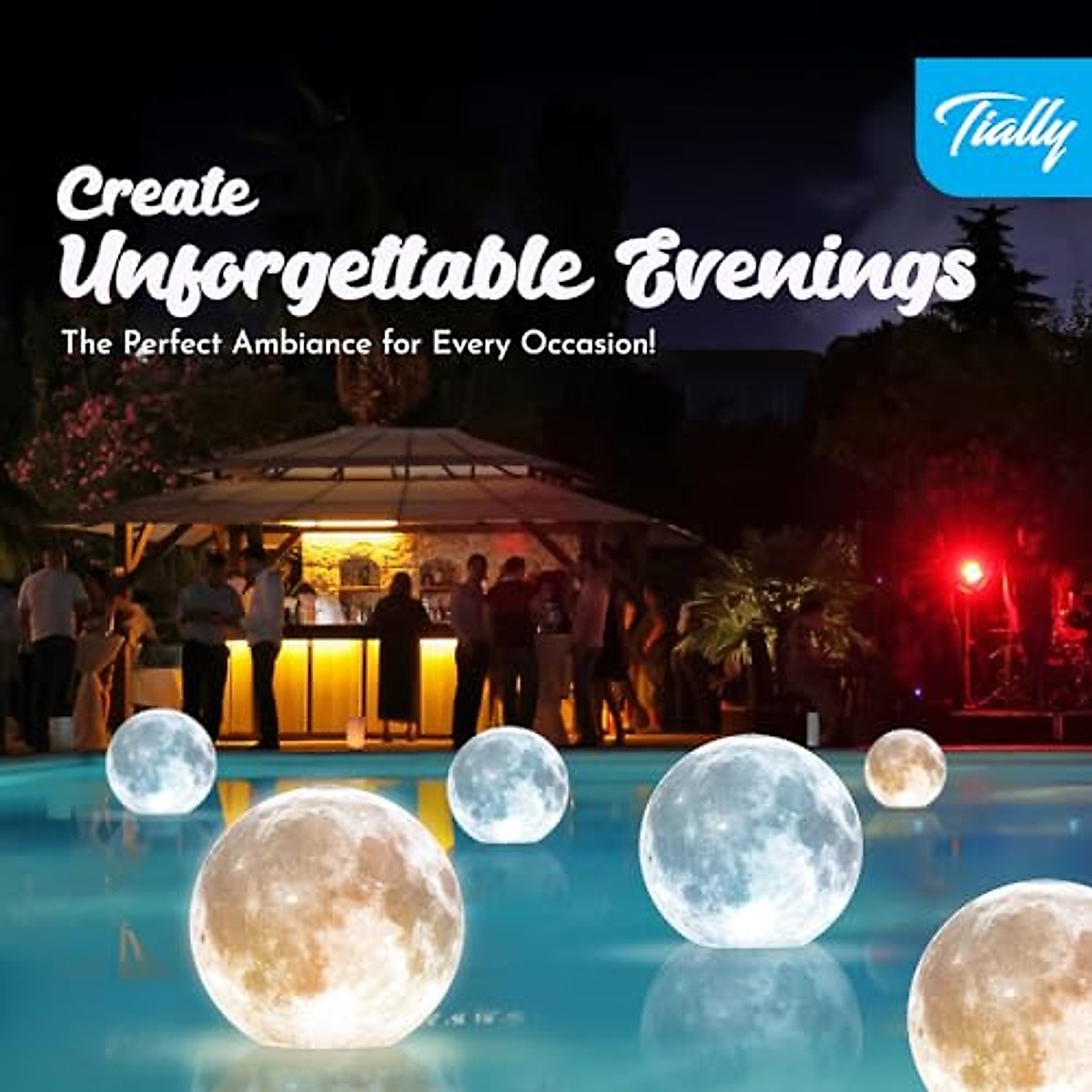 TIALLY Full Moon Floating Pool Lights – 14” Solar Pool Lights That Float, Led Pool Light Glow Ball - Pool Accessories and Gifts for Pool Owners - Set of 2 Led Balls