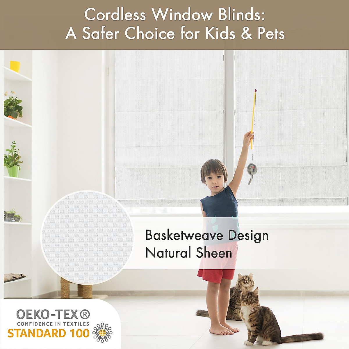 Madison Park Galen Cordless Roman Shades - Fabric Privacy Single Panel Darkening, Energy Efficient, Thermal Insulated Window Blind Treatment, for Bedroom, Living Room Decor, 27" x 64", White