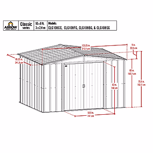 Arrow Classic Steel Storage Shed, 10x8, Charcoal