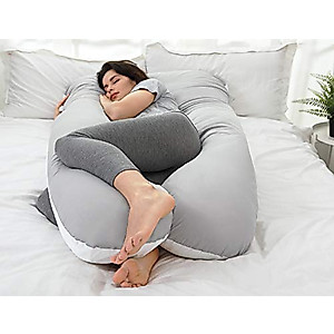 Meiz Pregnancy Pillows, 60" Pregnancy Pillows for Sleeping - Maternity Pillow for Pregnant Women - Full Body Pillow with Washable Cover for Back Pain Relief (White & Grey)