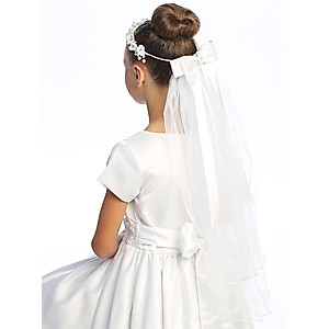 SWEA Pea & Lilli Girls First Communion Veil - White Holy 1st Communion Headpiece with Comb and Flowers