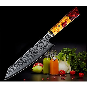 I.B.O Damascus steel kitchen knife 8 inch Japanese chef kitchen knife stabilized wood resin cured wood octagonal handle