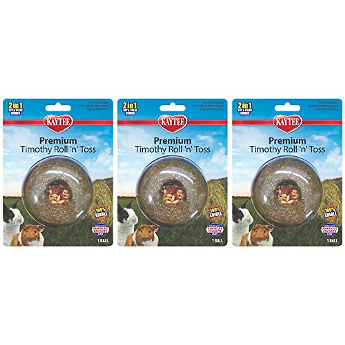Kaytee 3 Pack of Premium Timothy Roll 'n' Toss Small Pet Chews3