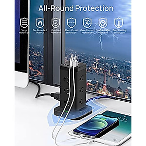 BEVA Power Strip Tower with USB Ports, 10 FT Surge Protector Power Tower, 12 AC and 4 USB Ports, 10 FT Extension Cord with Multiple Outlets, Household Essentials Office Supplies Office Organization