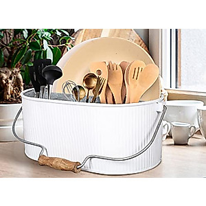 Utensil Caddy,Galvanized Bucket,Galvanized Utensil Holder,Silverware Caddy,Metal Caddy,Outdoor Utensil Caddy,Tin Utensil Holder,Utensil Caddy for Parties,Picnic Caddy,Farmhouse Utensil -White Natural