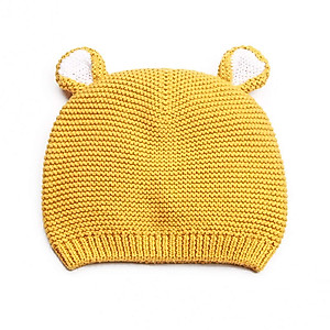 LLmoway Infant Baby Girls Knit Hats Kids Boys Beanie Cap Cotton Crochet Hat with Ear, Yellow, 0-12M