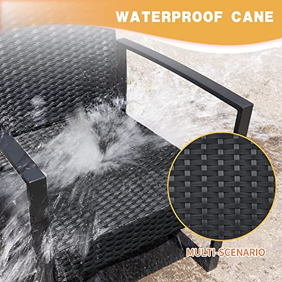 Homall Balcony 3 Piece Furniture Table Garden Backyard Outdoor Patio Use Porch Chairs Cushioned PE Wicker Bistro Set Rattan (Black)