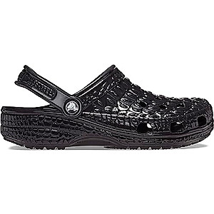 Crocs Unisex-Adult Classic Crocskin Clogs, Black Metallic, 10 Women/8 Men