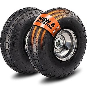 10" Heavy Duty 4.10/3.50-4 Tire - Dolly Wheels and Hand Truck Wheels Replacement - 4.10 3.50-4 Tire and Wheel for Gorilla Cart, Generator, Lawn Mower, Garden Wagon. 5/8" Axle Borehole (2 Pack) Ram-Pro