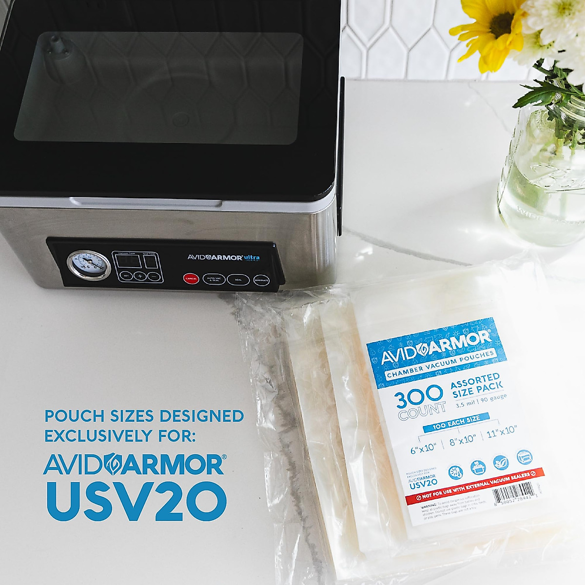 Avid Armor – Chamber Machine Pouches 3.5mil, Pre-Cut Chamber Vacuum Sealer Bags, Heavy Duty Seal Pouch, BPA-Free Chamber Sealer, Assorted Size Pack, 6"x10", 8"x10", 11"x10" - Pack of 300