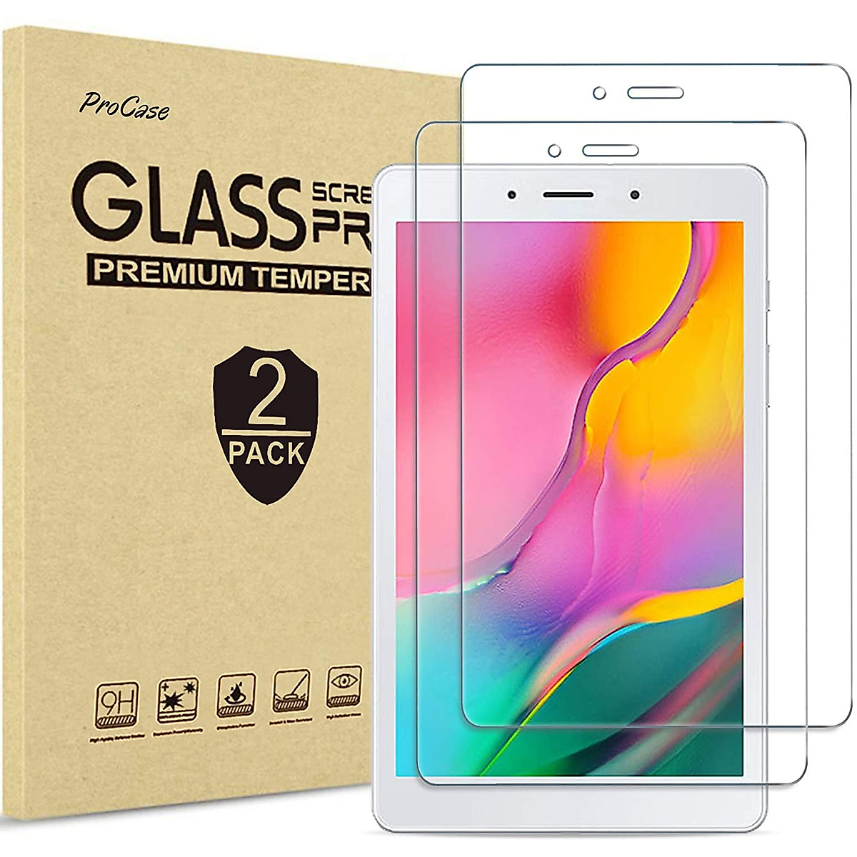 ProCase [2 Pack] Galaxy Tab A 8.0 2019 Screen Protector T290 T295, Tempered Glass Screen Film Guard for 8.0 inch Galaxy Tab A 2019 Without S Pen Model SM-T290 (Wi-Fi) SM-T295 (LTE)