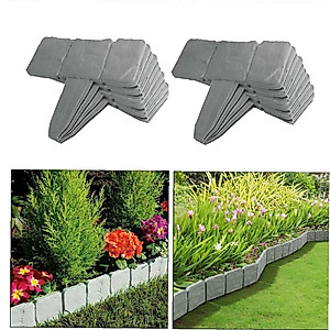 Ruluti 20pcs Flower Bed Decorative Fence Simulation Stone Plastic Garden Edging Border Interlocking Lawn Landscape Stakes, Gray