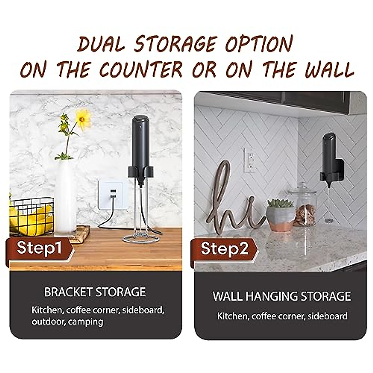 Rechargeable Milk Frother Handheld with Stand and Stencils - Usb Stainless Steel Stand or Wall Hanging for Kitchen Coffee Bar Electric Whisk Hand Blender Mixer for Latte Cappuccino Egg Protein Powder