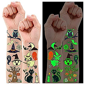 Partywind 250 Styles Glow Halloween Party Supplies, Luminous Halloween Temporary Tattoos for Kids Birthday Party Decorations Favors, Halloween Gifts Goodie Bag Fillers (24 Sheets)