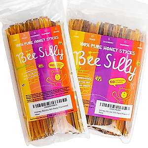 Honey Sticks Flavored (Pack of 50) - Raw Honey Straw Variety Pack for Tea, Coffee & Healthy Snack for Kids & Adults - Single Serve Pure American Honey Sticks by Bee Silly Honey